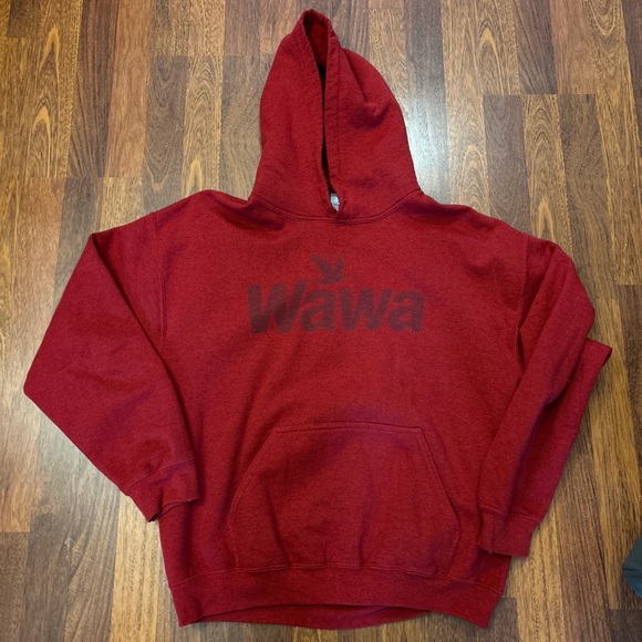 Gildan | Shirts | Wawa Red Hooded Sweatshirt Faded Graphic Size Large ...